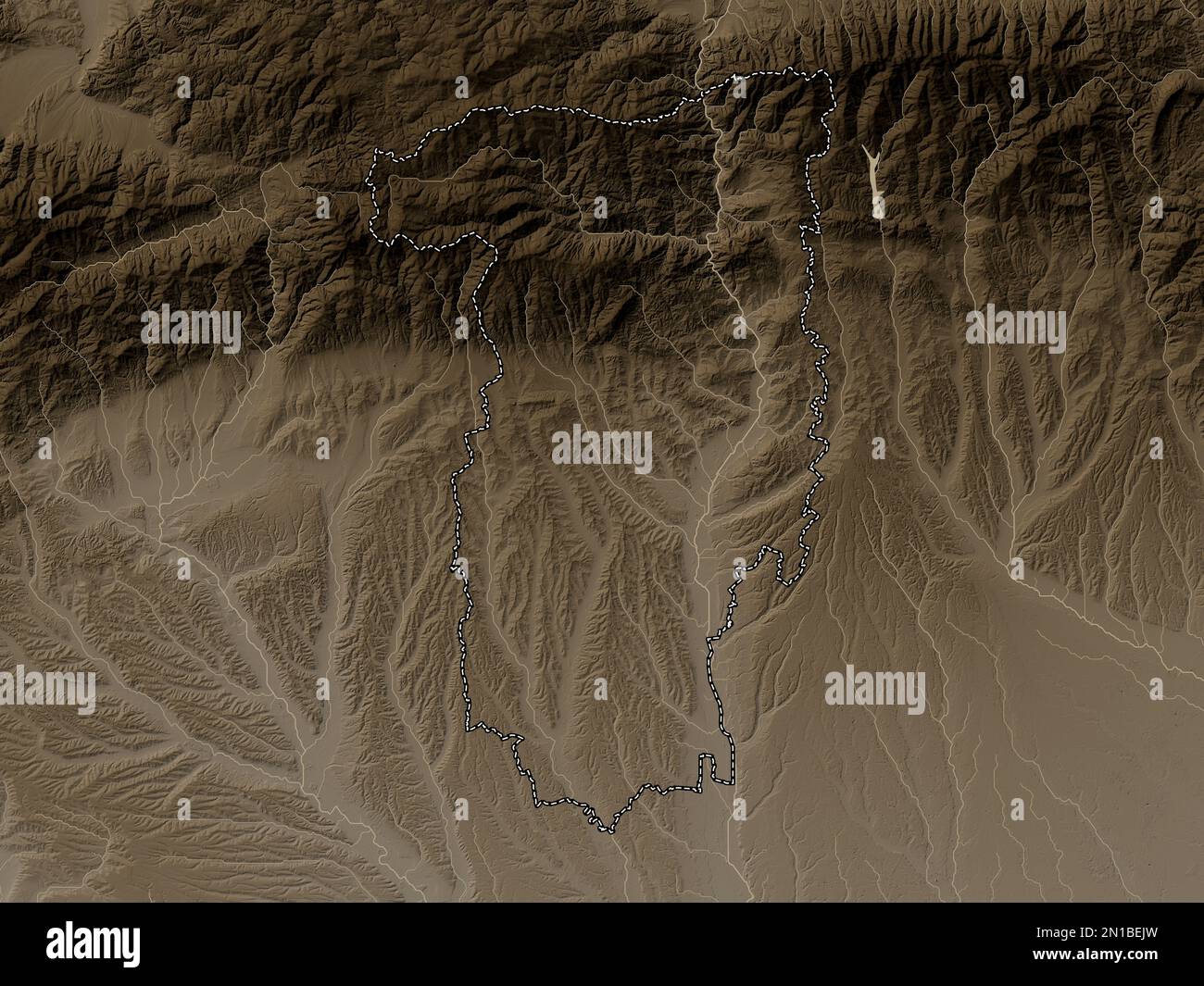 Valcea, county of Romania. Elevation map colored in sepia tones with ...