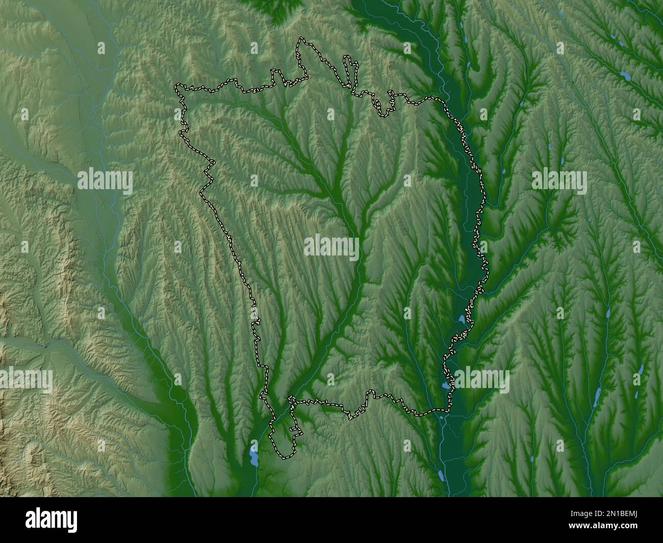 Vaslui, county of Romania. Colored elevation map with lakes and rivers ...