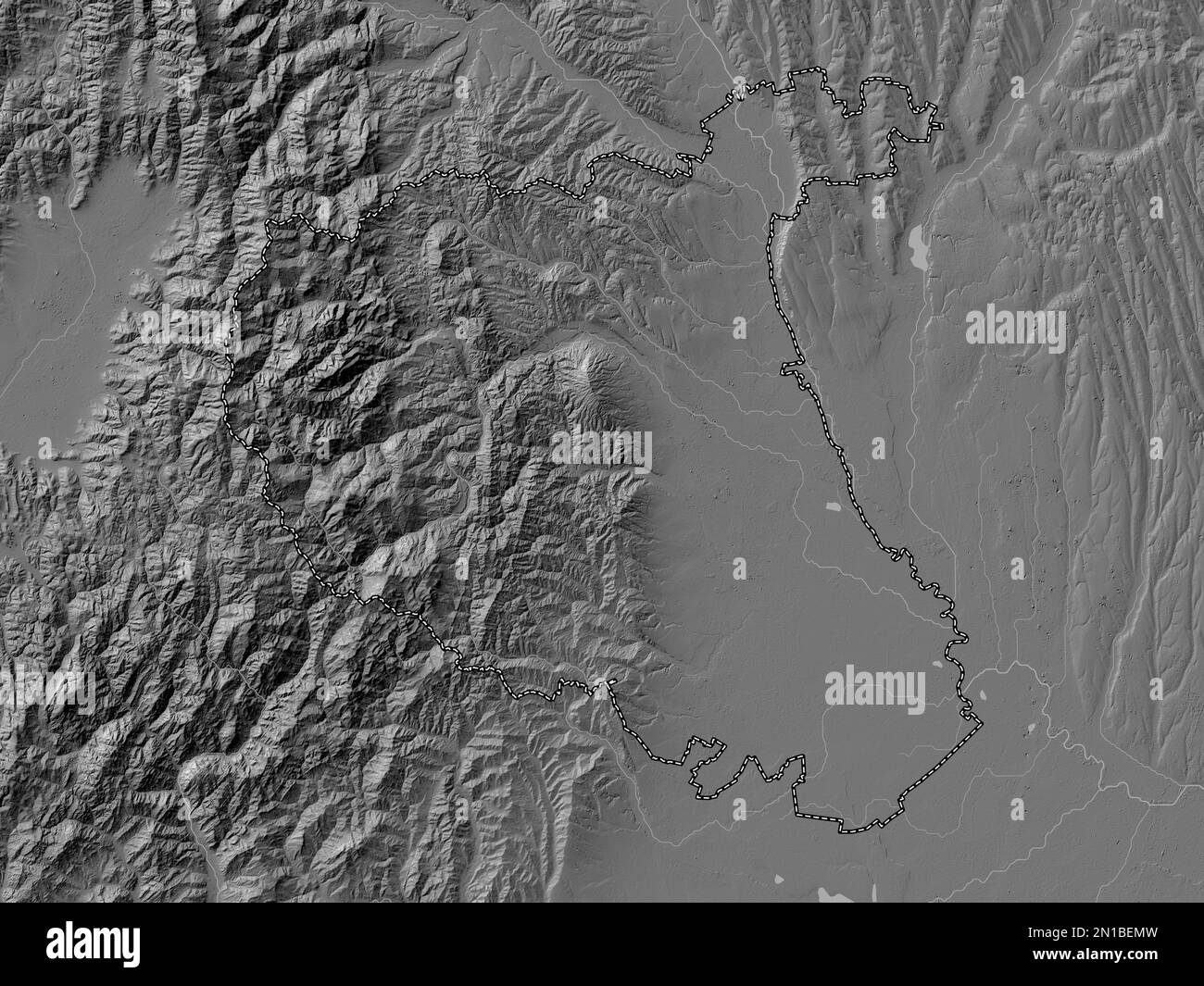 Vrancea, county of Romania. Bilevel elevation map with lakes and rivers ...