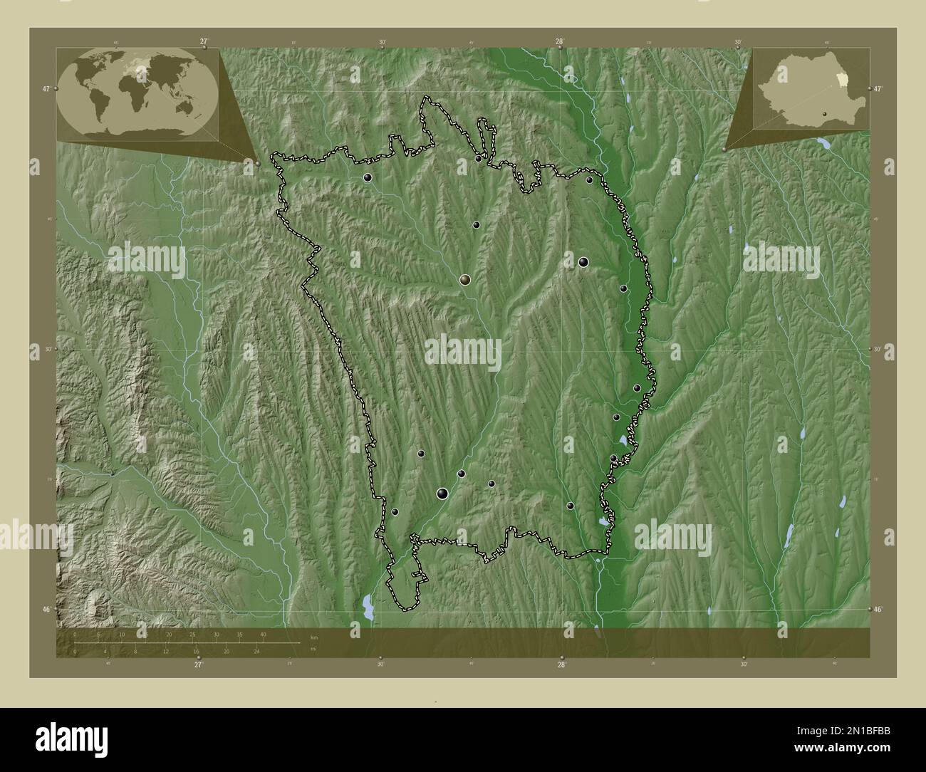 Vaslui, county of Romania. Elevation map colored in wiki style with ...