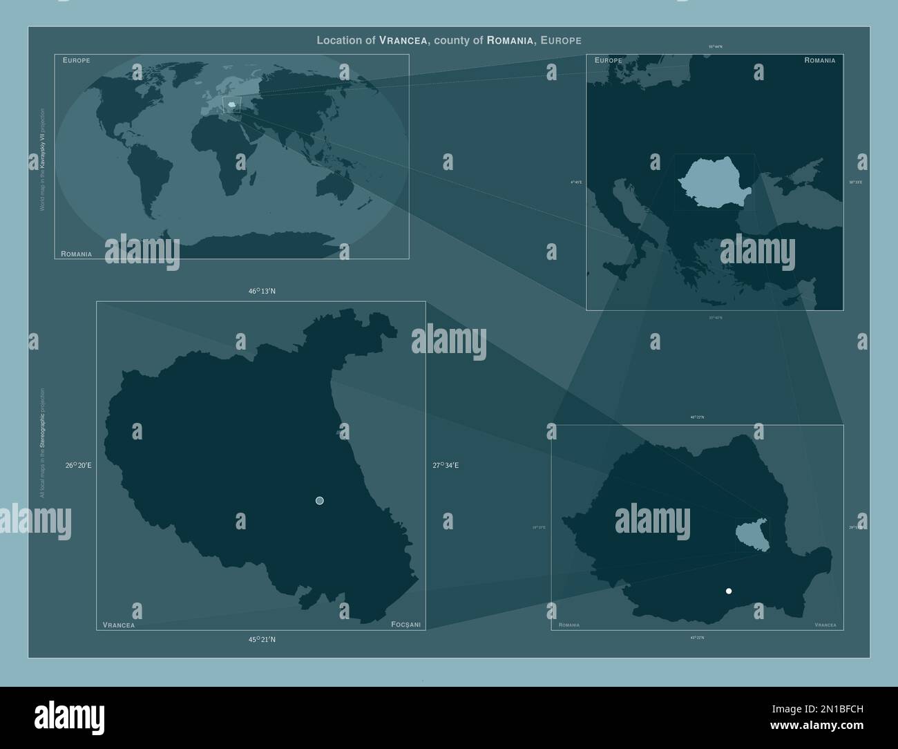 Vrancea, county of Romania. Diagram showing the location of the region ...