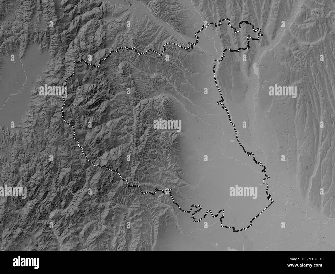 Vrancea, county of Romania. Grayscale elevation map with lakes and ...