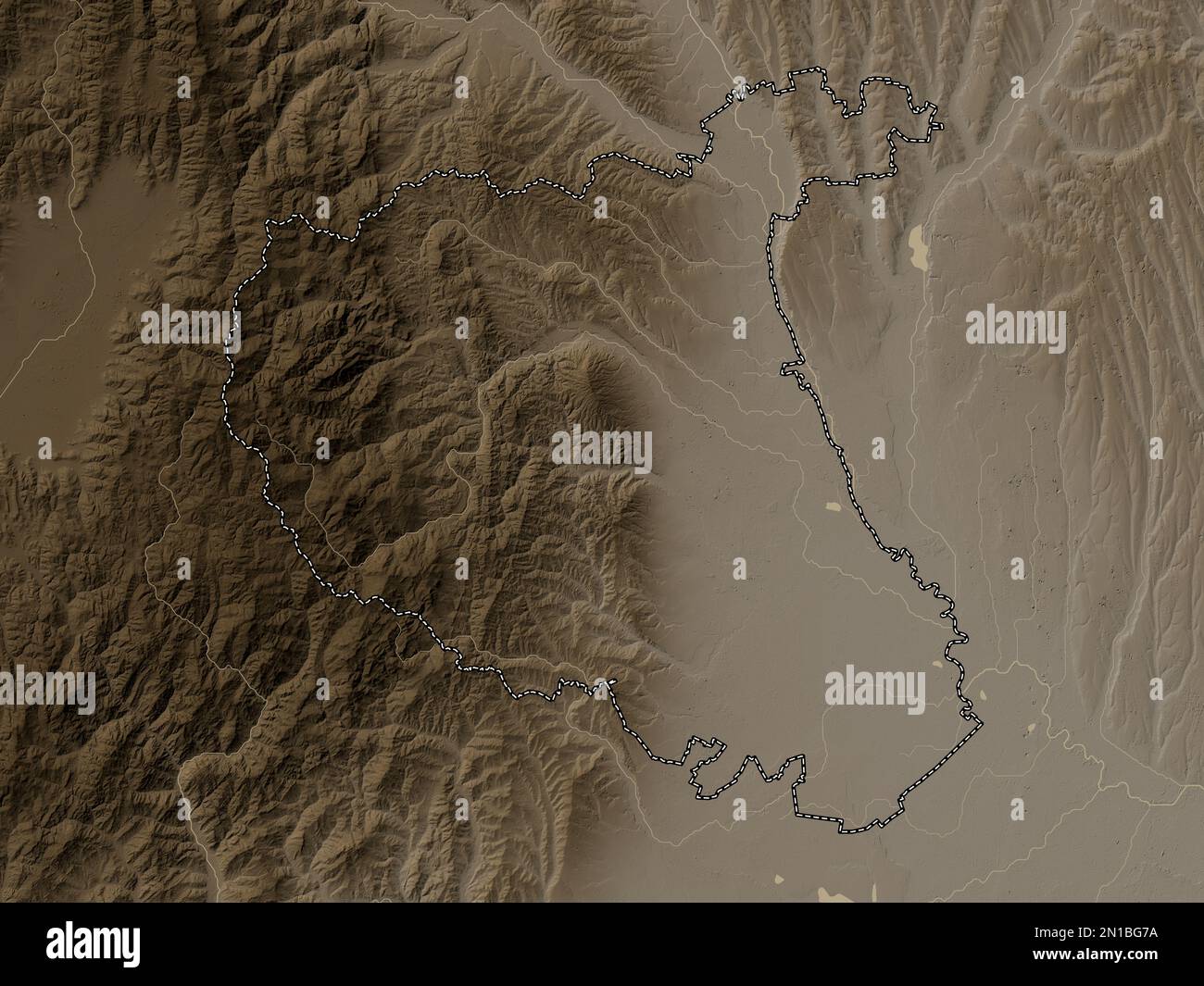 Vrancea, county of Romania. Elevation map colored in sepia tones with ...