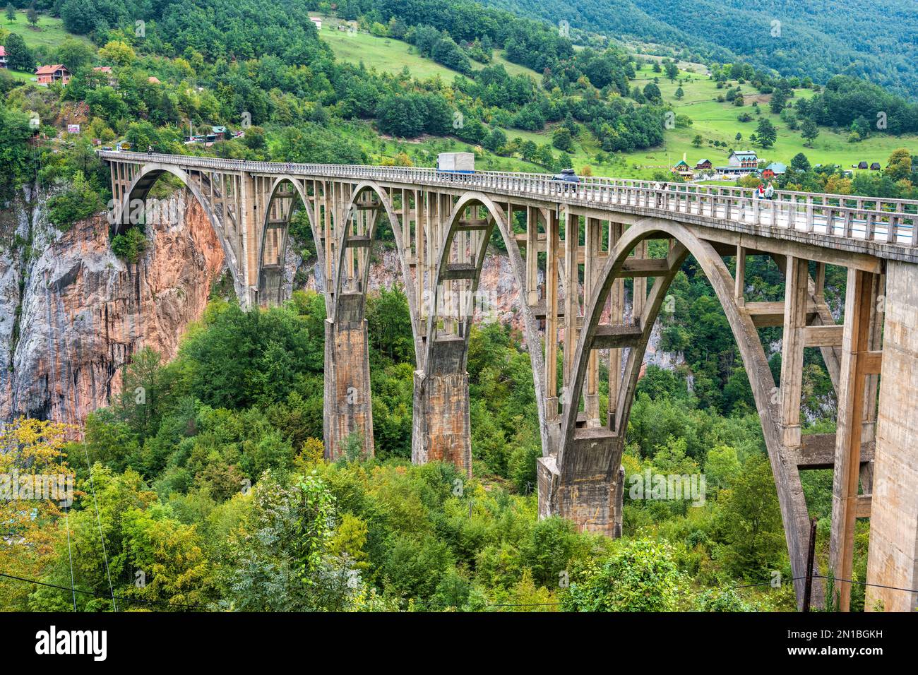 Durdevića Tara Bridge, a concrete arch bridge over the Tara River in ...