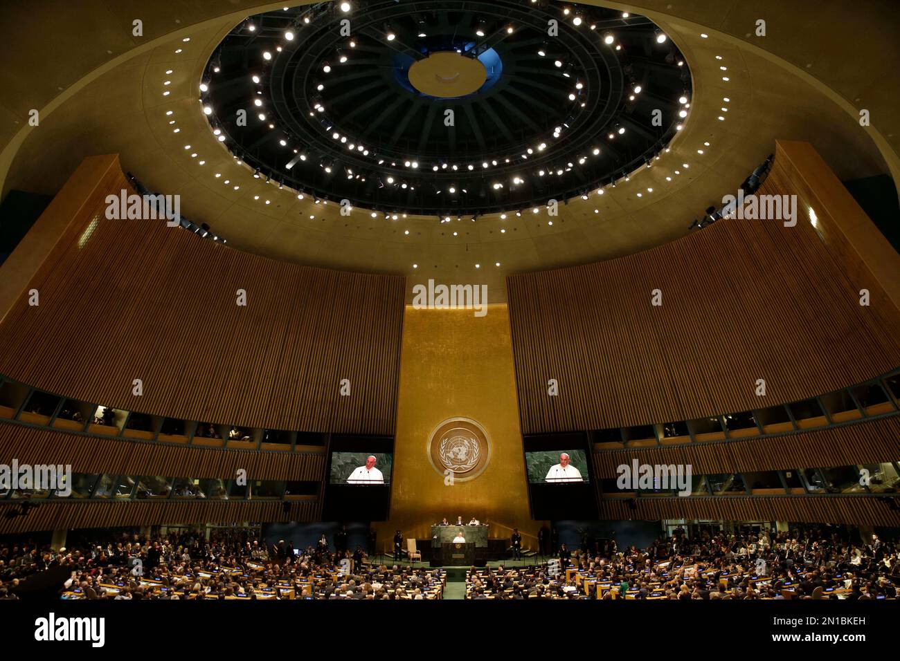 Pope Francis addresses the 70th session of the United Nations General Assembly, Friday, Sept. 25 ...