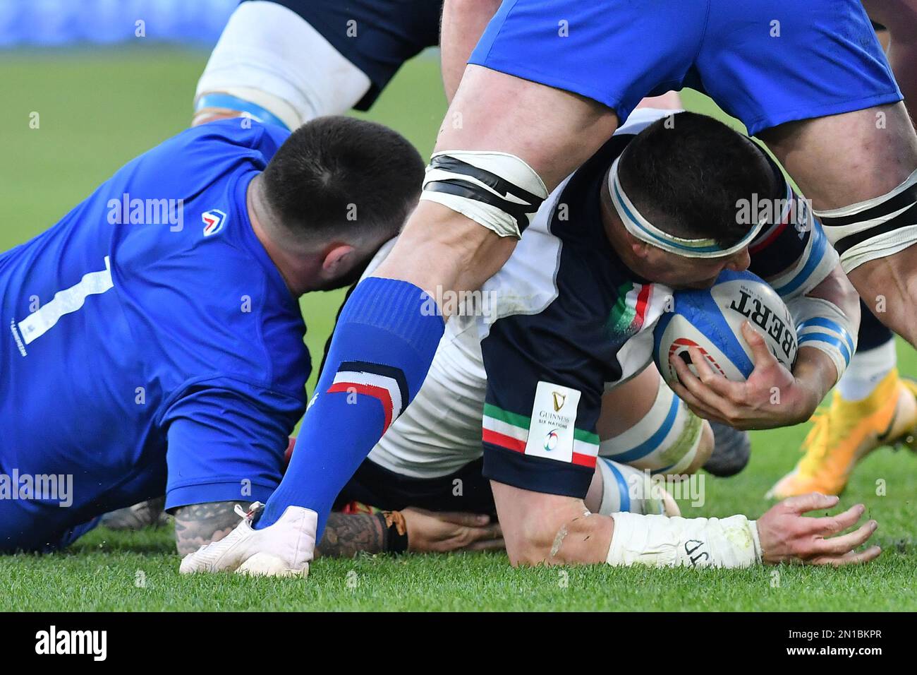 Cyril Baille of France,Sebastian Negri of Italy during 6 Nations ...