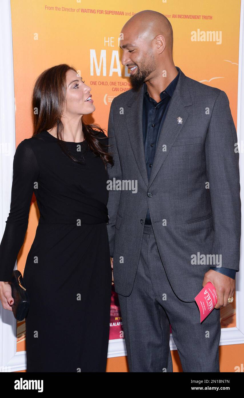 Hope Solo and husband Jerramy Stevens attend the premiere of "He Named ...