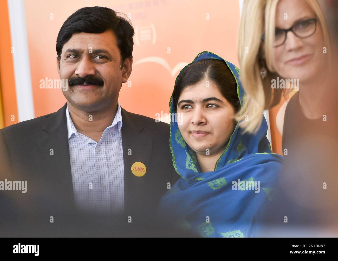 Malala Yousafzai and her father Ziauddin Yousafzai attend the premiere ...