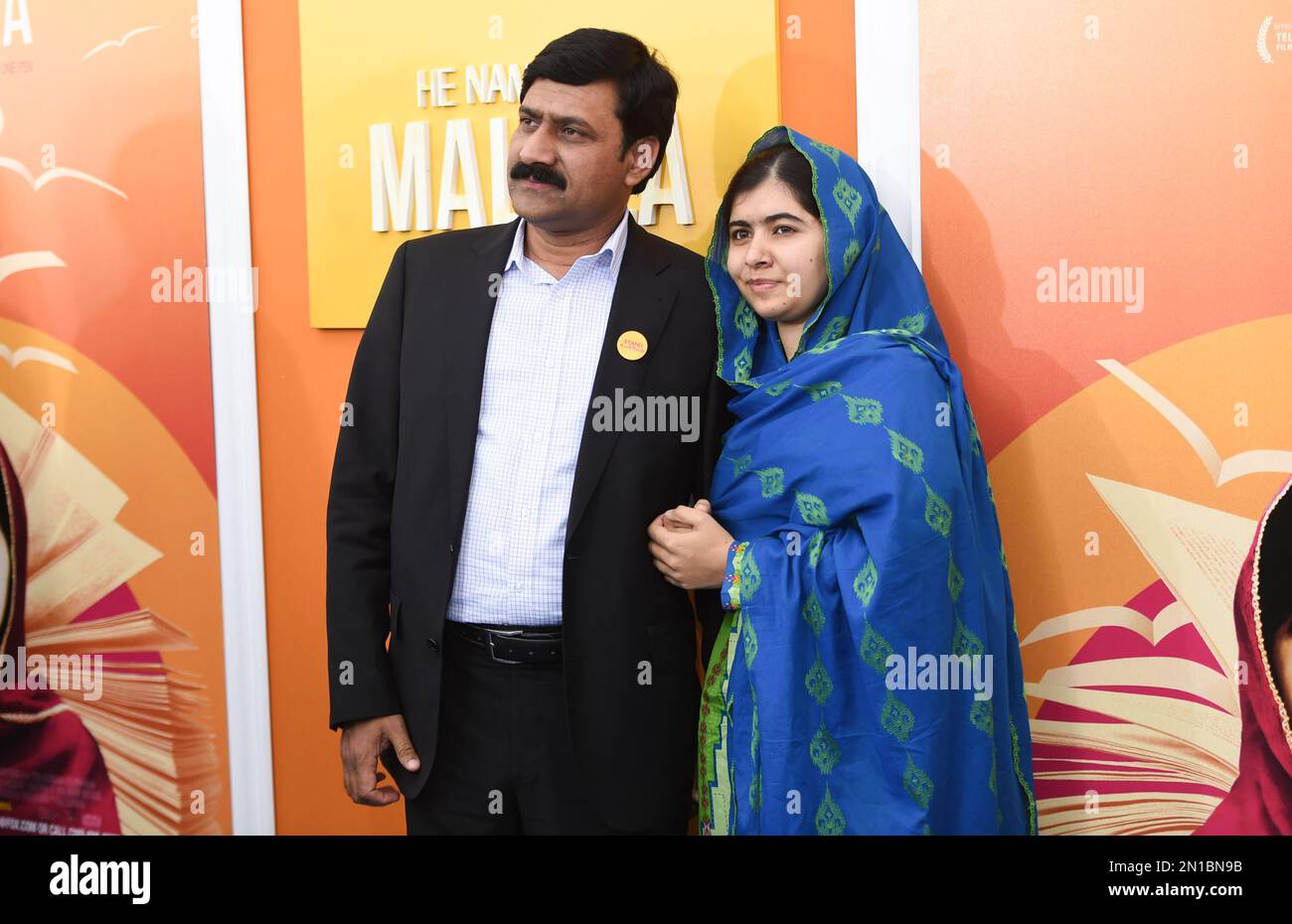 Malala Yousafzai and her father Ziauddin Yousafzai attend the premiere ...