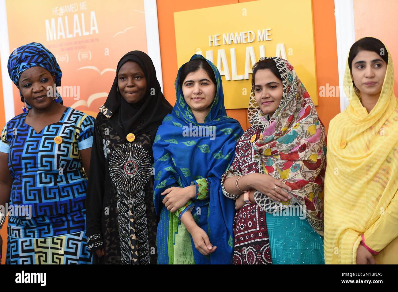 Malala Yousafzai, center, with friends attends the premiere of "He Named Me Malala" at The ...