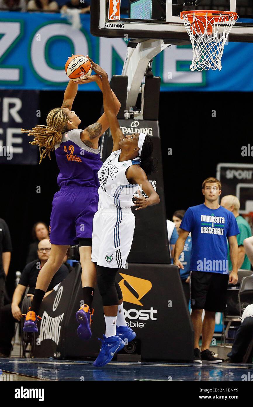 Minnesota Lynx center Sylvia Fowles (34) blocks the shot of Phoenix ...