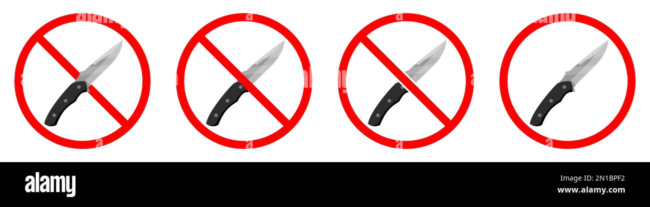 Knife ban sign. No Knife sign. Prohibition signs set. Dangerous weapon ...