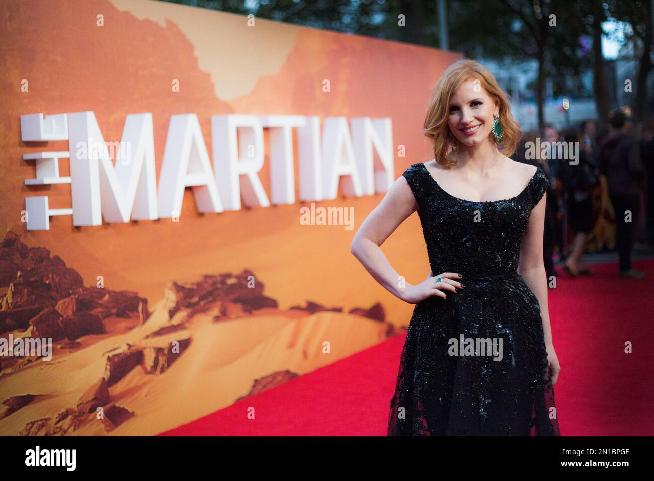 Actress Jessica Chastain poses for photographs as she arrives on the ...