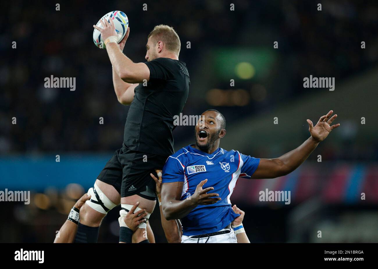 New Zealand's Luke Romano, left, wins the ball in a line out against ...