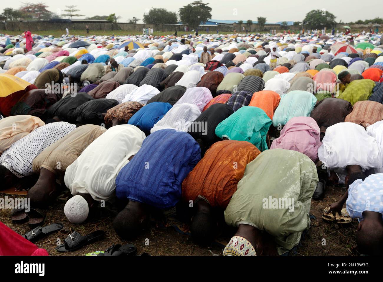 Nigerian Muslims offer prayers in Lagos, Nigeria, Thursday, Sept. 24 ...