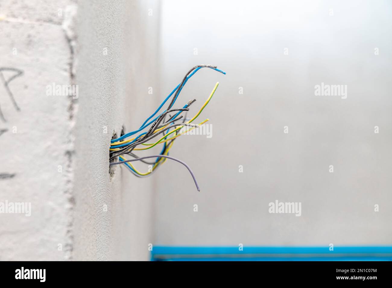 colored wires in the wall, preparation of electrical installation for a ...