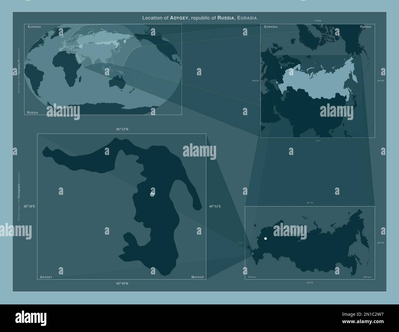 Adygey, republic of Russia. Diagram showing the location of the region ...