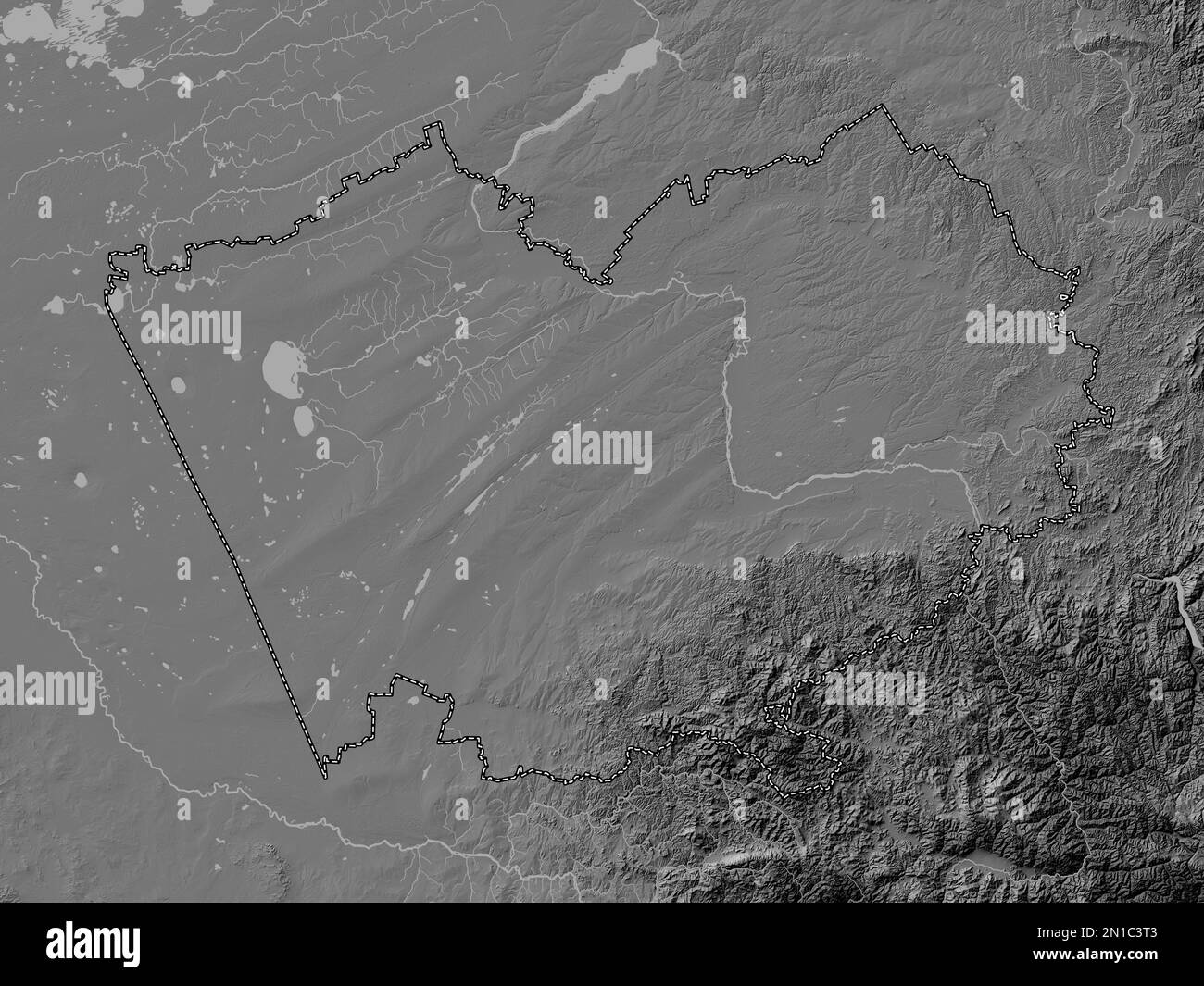 Altay, territory of Russia. Bilevel elevation map with lakes and rivers ...