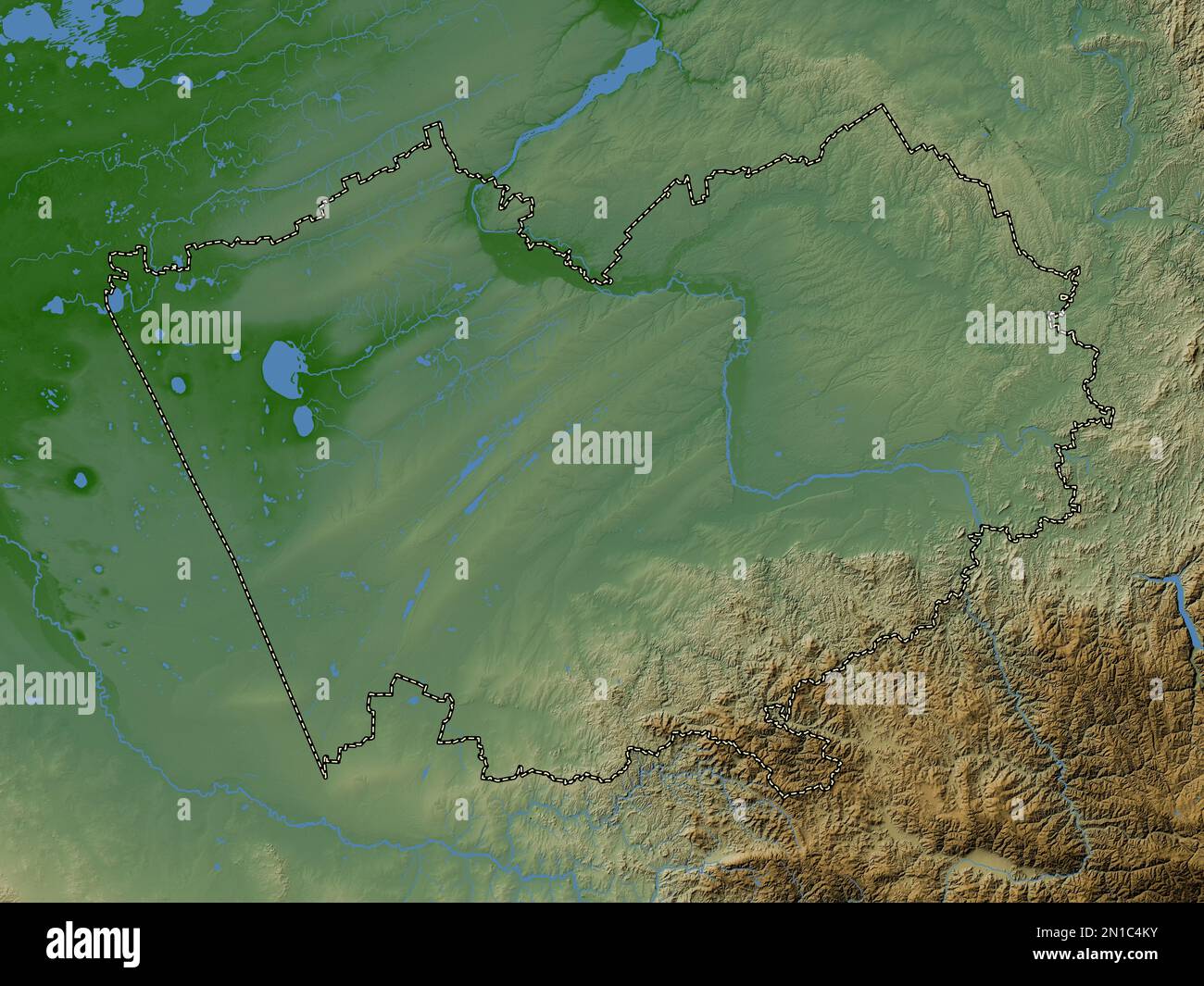 Altay, territory of Russia. Colored elevation map with lakes and rivers ...