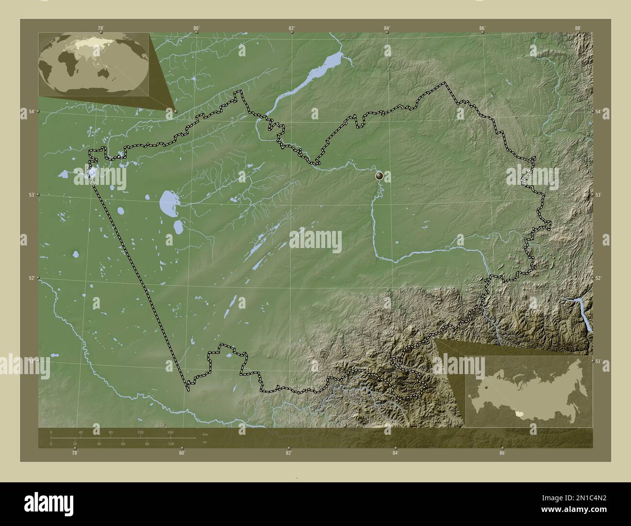 Altay, territory of Russia. Elevation map colored in wiki style with ...