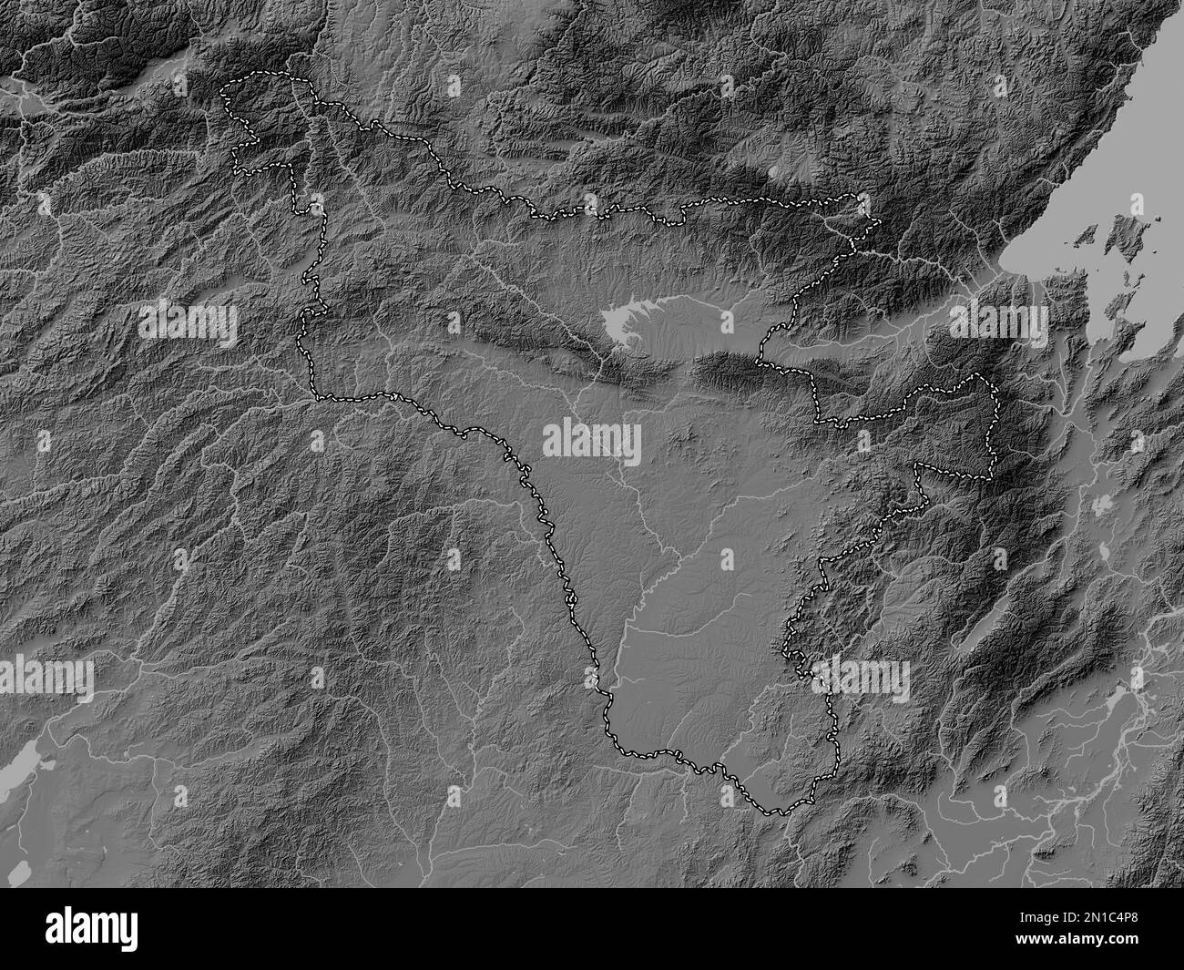 Amur, region of Russia. Bilevel elevation map with lakes and rivers ...