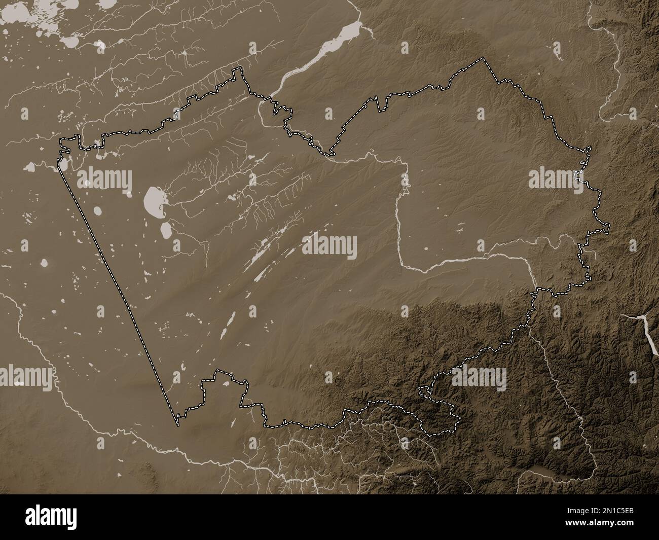 Altay, territory of Russia. Elevation map colored in sepia tones with ...