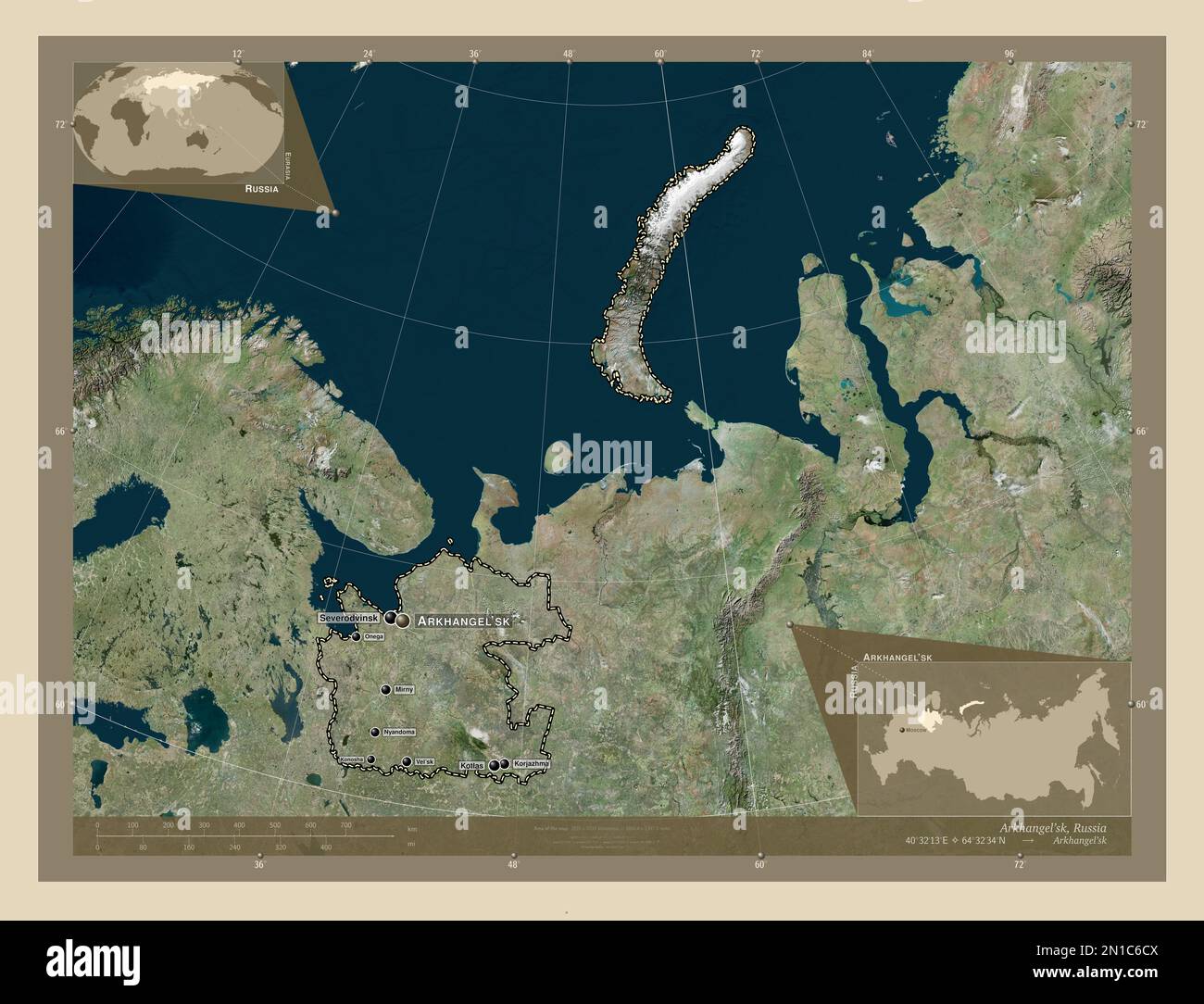 Arkhangel'sk, region of Russia. High resolution satellite map ...