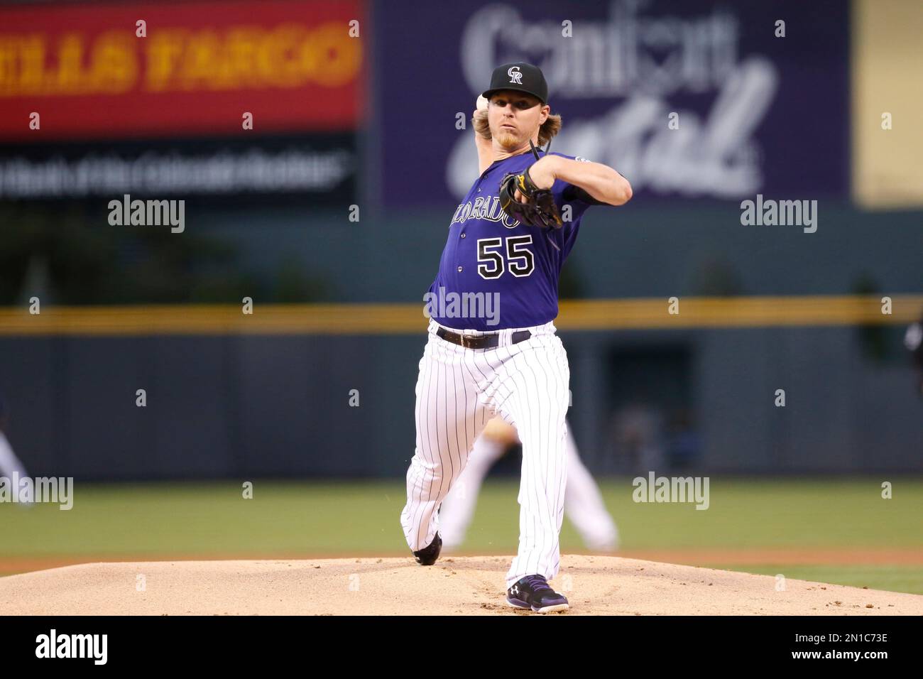 Colorado Rockies starting pitcher Jon Gray (55) in the first inning of ...