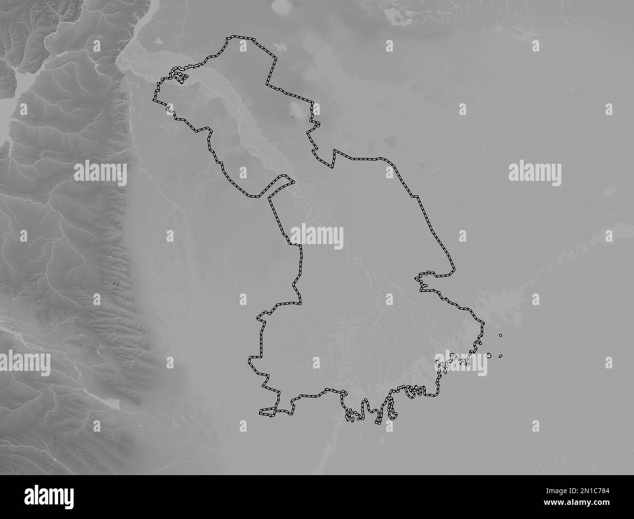 Astrakhan', region of Russia. Grayscale elevation map with lakes and ...