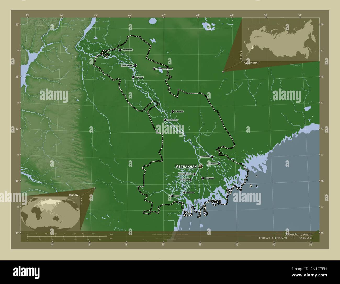 Astrakhan', region of Russia. Elevation map colored in wiki style with ...