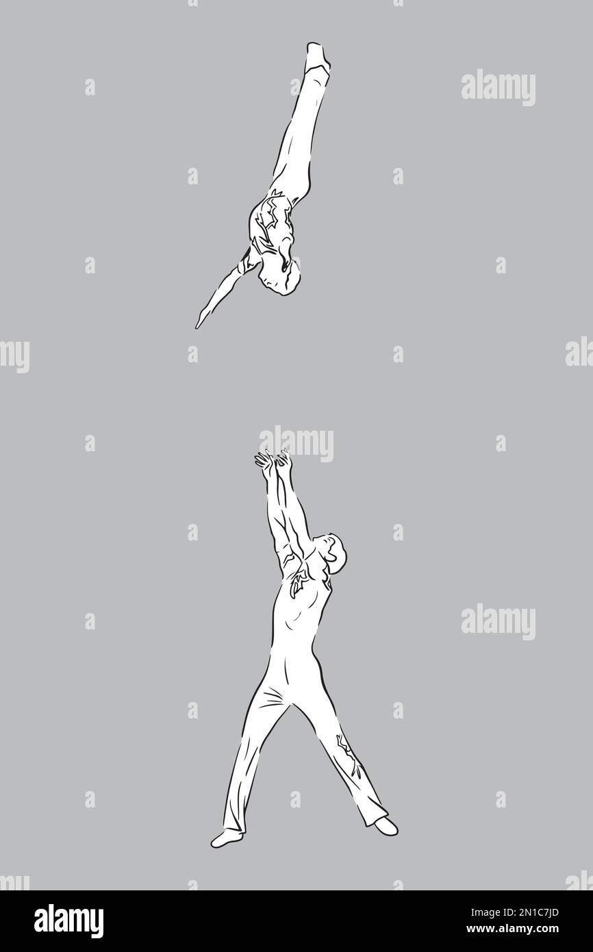 Acrobatic, balance, performance, cooperation concept. Hand drawn ...