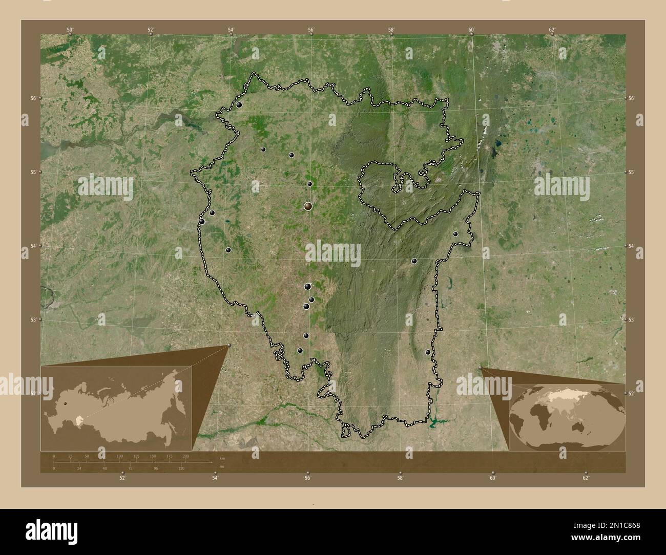 Bashkortostan, republic of Russia. Low resolution satellite map ...