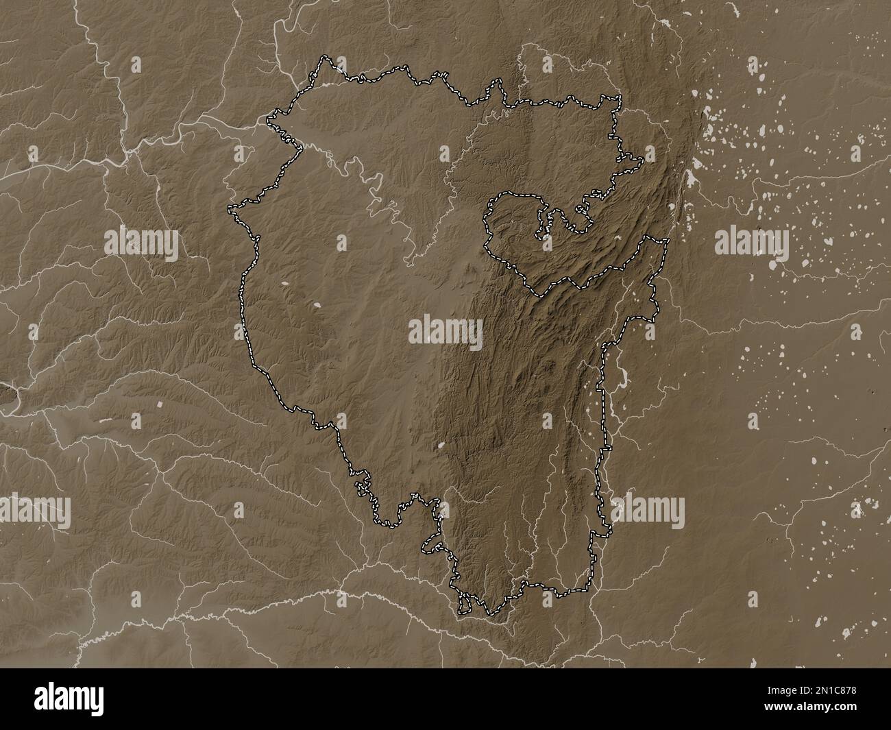 Bashkortostan, republic of Russia. Elevation map colored in sepia tones ...