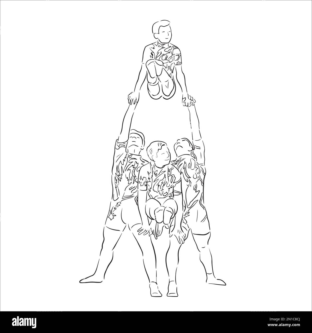 Acrobatic, balance, performance, cooperation concept. Hand drawn ...