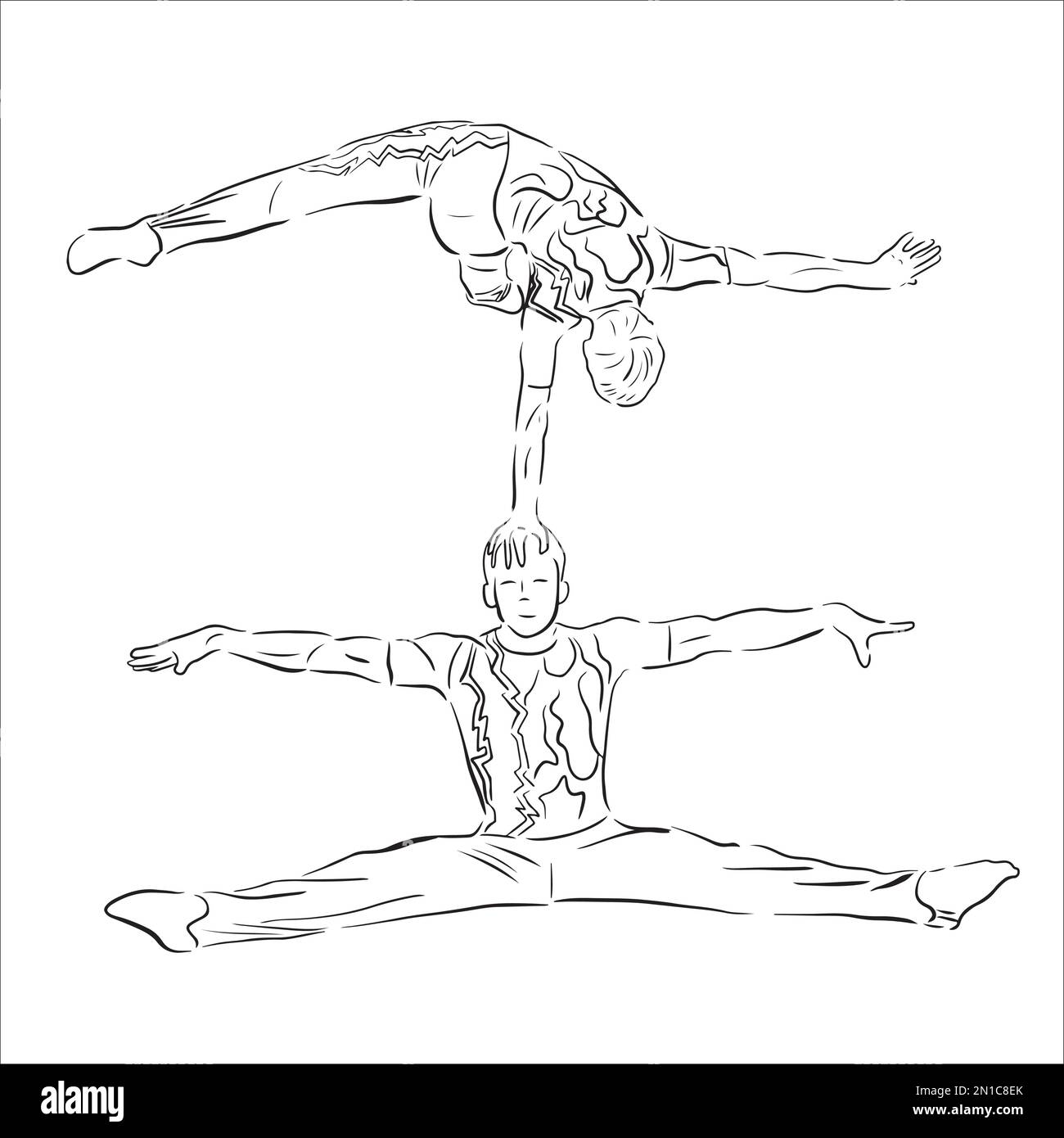 Acrobatic, balance, performance, cooperation concept. Hand drawn ...