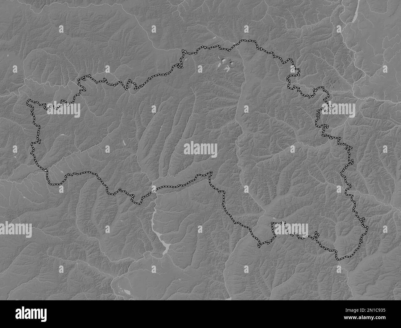 Belgorod, region of Russia. Grayscale elevation map with lakes and ...