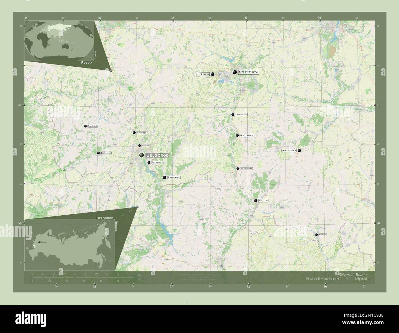 Belgorod, region of Russia. Open Street Map. Locations and names of ...