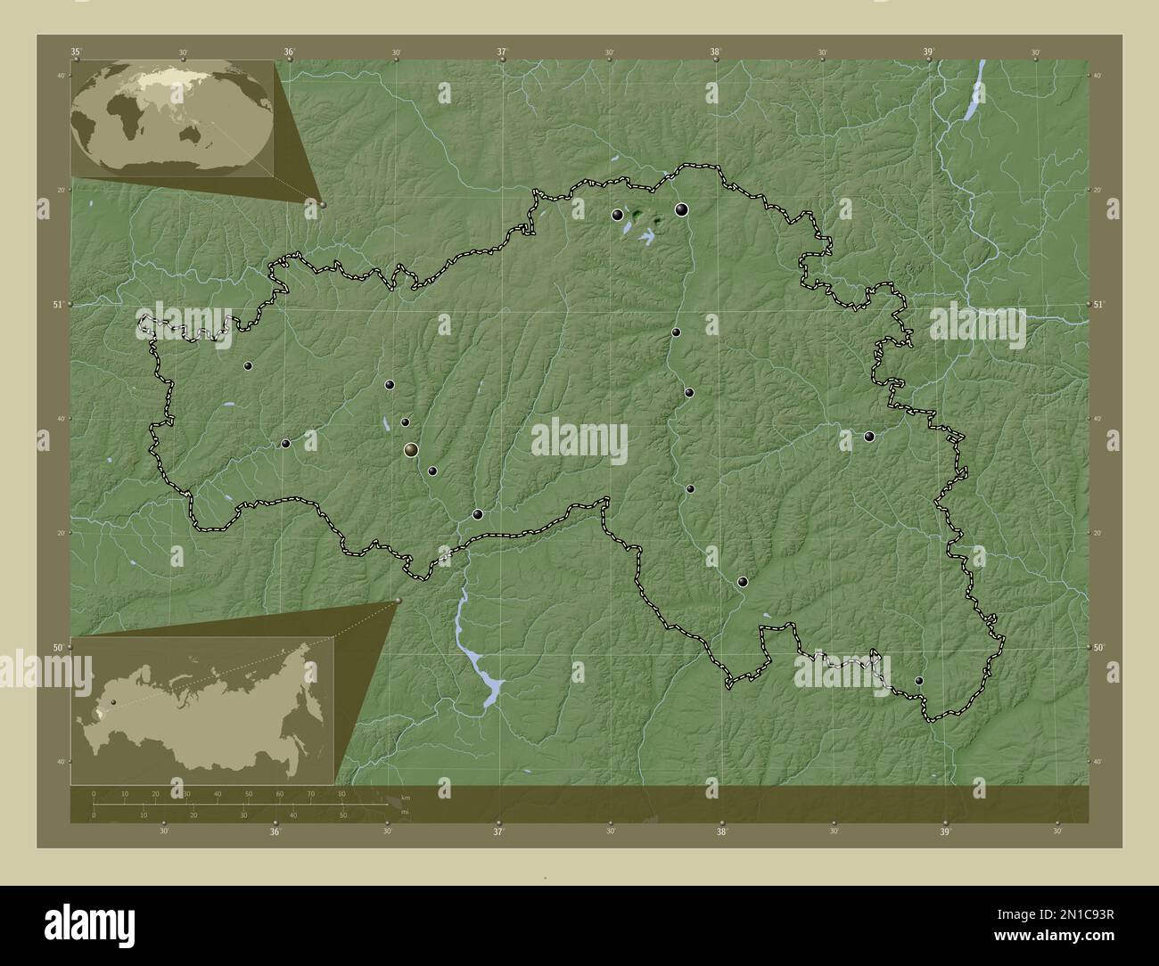 Belgorod, region of Russia. Elevation map colored in wiki style with ...