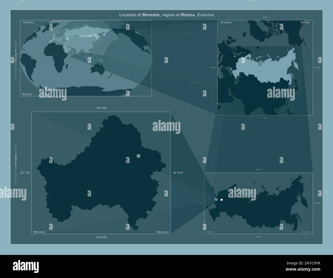 Bryansk, region of Russia. Diagram showing the location of the region ...