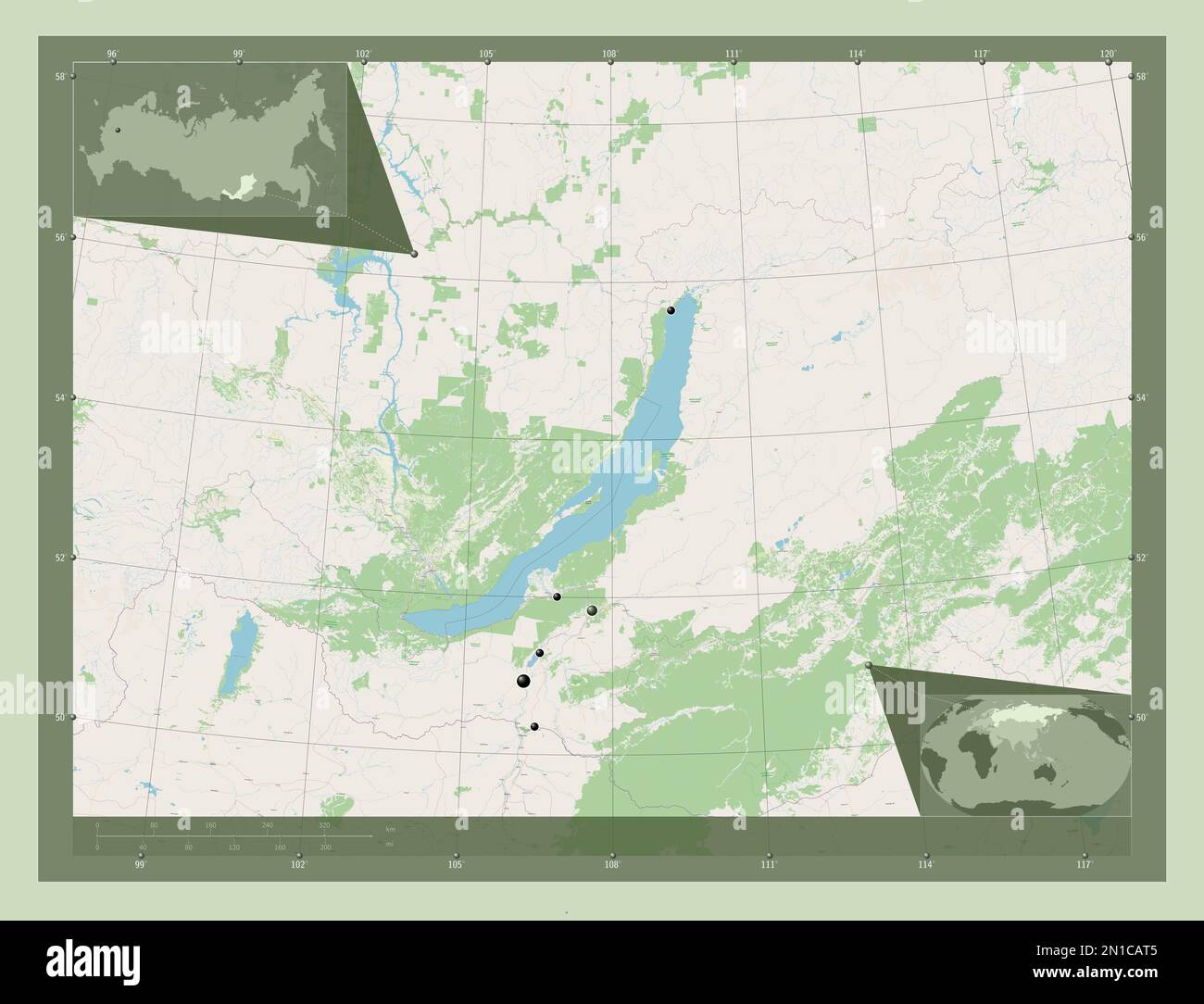 Buryat, republic of Russia. Open Street Map. Locations of major cities ...
