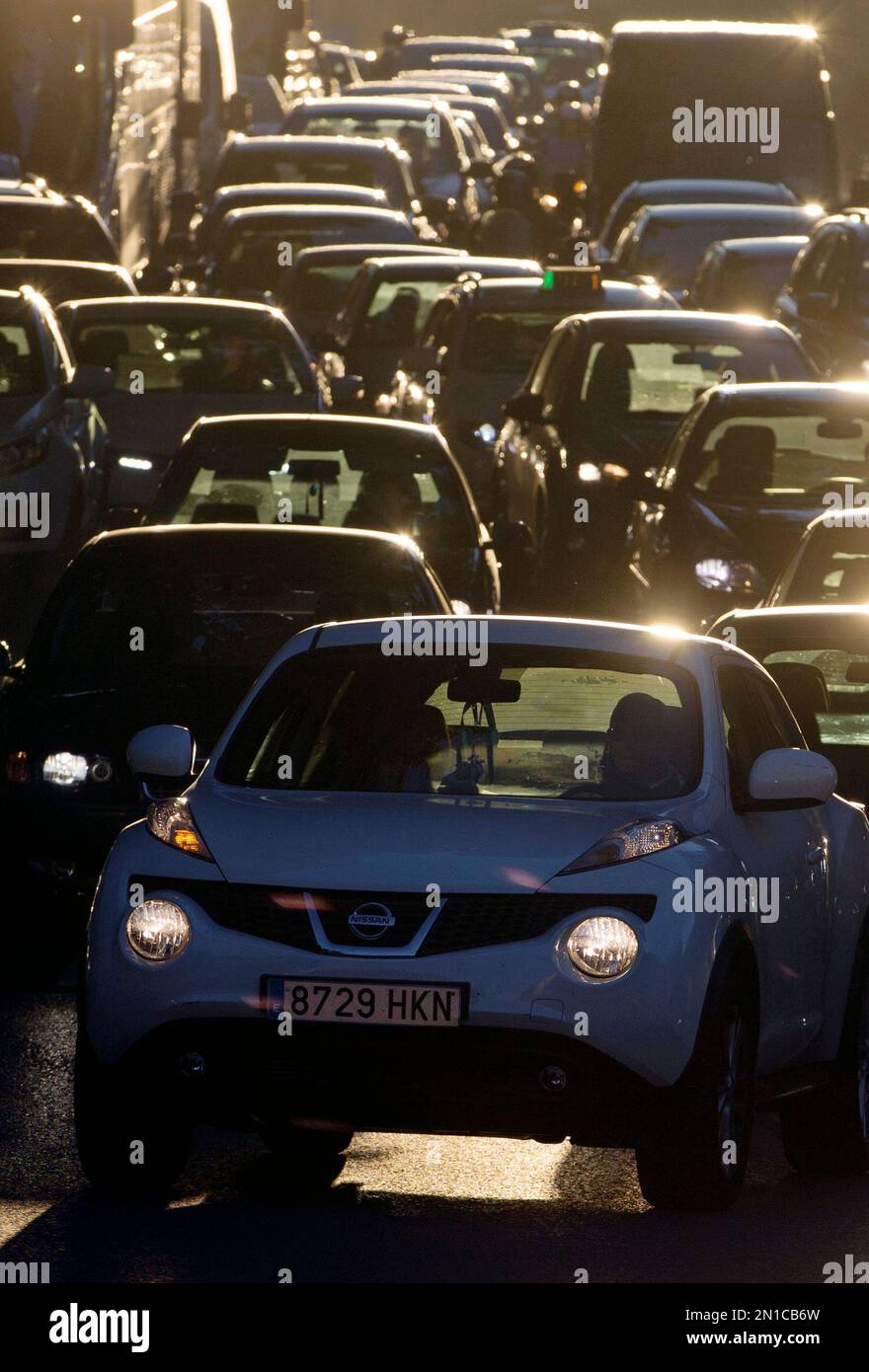 Cars sit in a traffic jam during European Car Free Day in Madrid, Spain ...