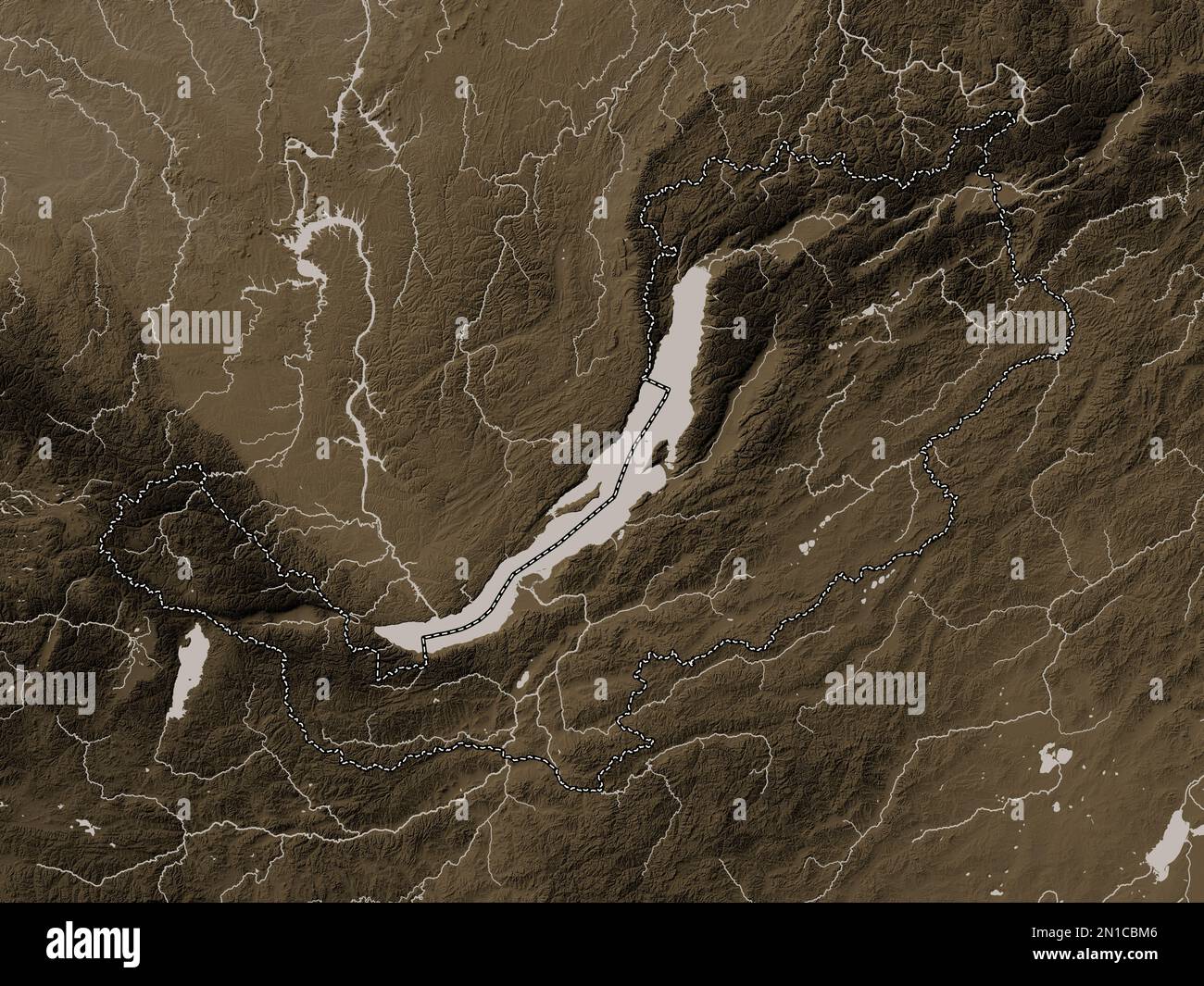Buryat, republic of Russia. Elevation map colored in sepia tones with ...