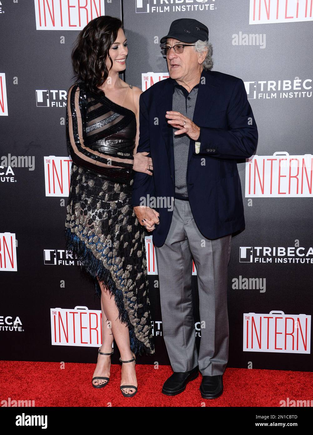 Actors Anne Hathaway and Robert De Niro attend the premiere of "The ...
