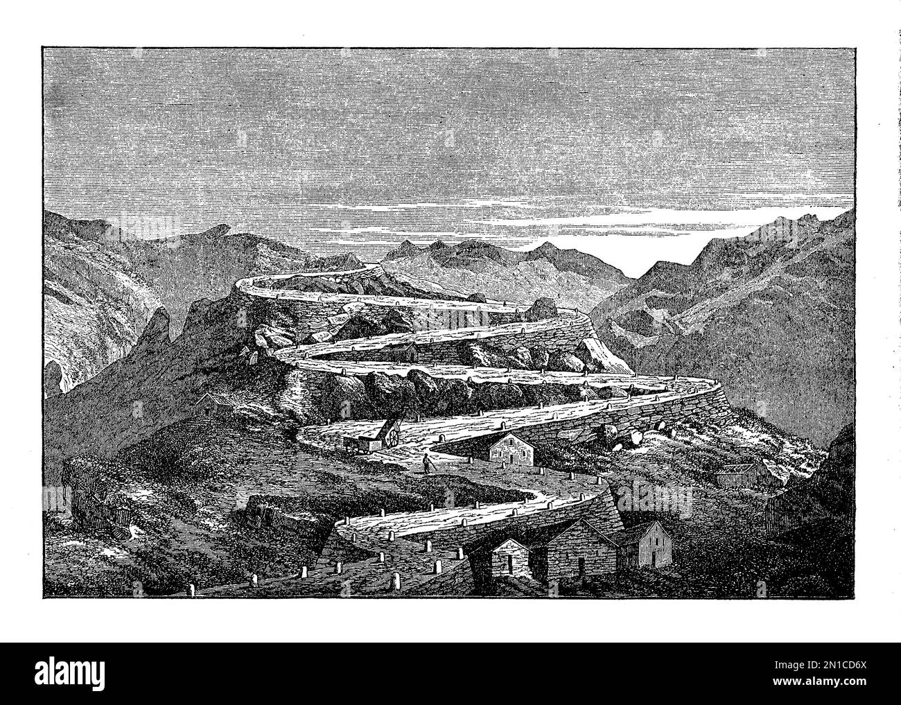 Building of a mountain road with hairpin tourns to overcome slope Stock ...