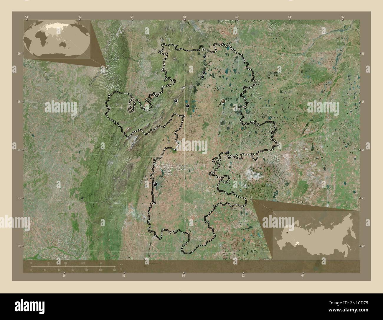 Chelyabinsk, region of Russia. High resolution satellite map. Locations ...