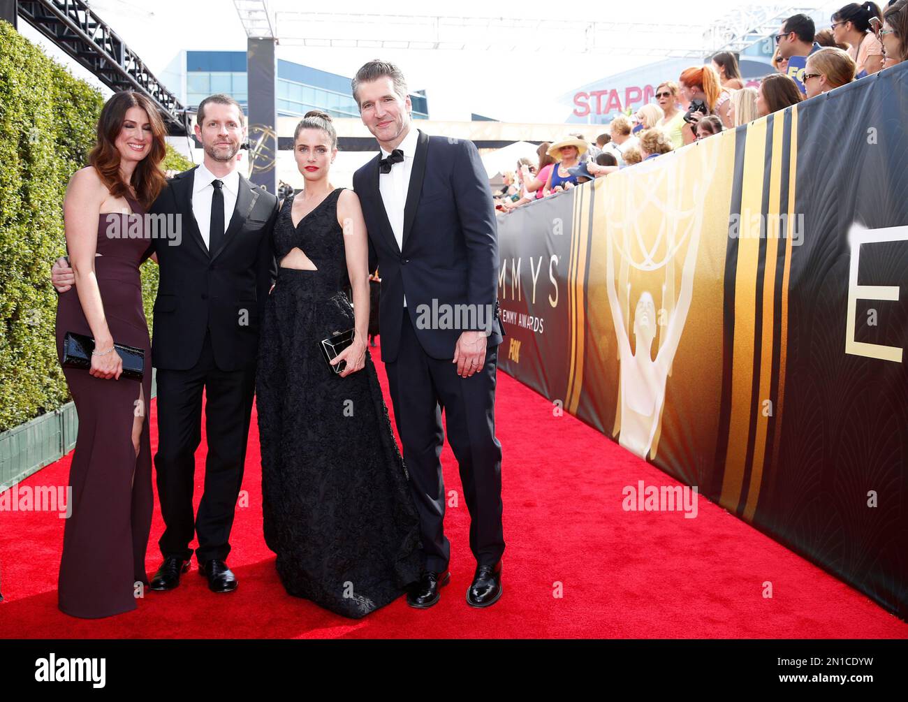 Andrea Troyer, from left, D.B. Weiss, Amanda Peet and David Benioff ...