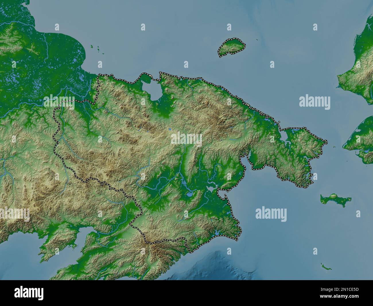 Chukot, autonomous province of Russia. Colored elevation map with lakes ...