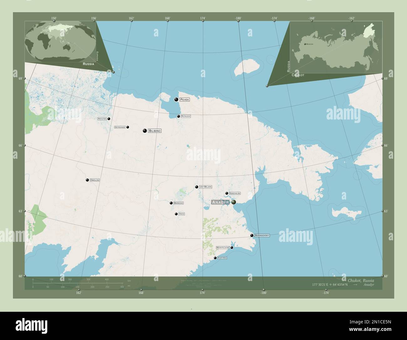 Chukot, autonomous province of Russia. Open Street Map. Locations and ...