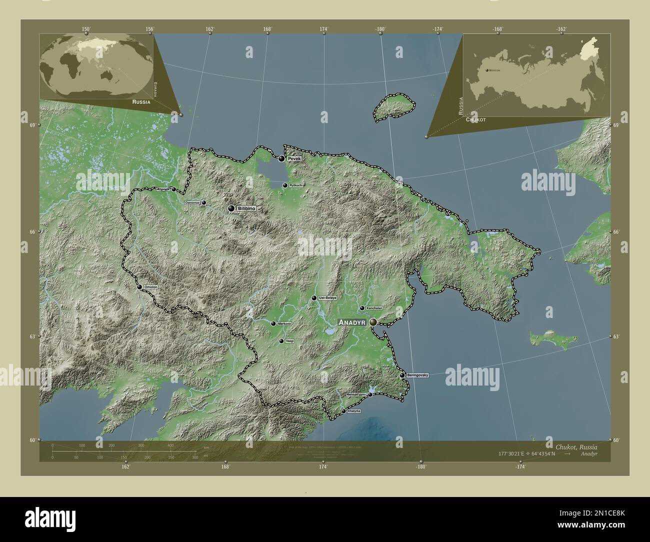 Chukot, autonomous province of Russia. Elevation map colored in wiki ...