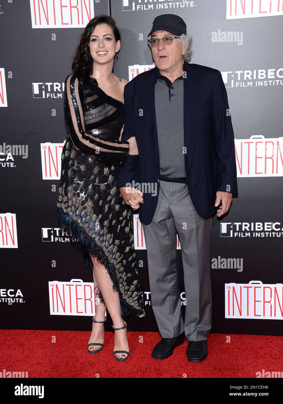 Anne Hathaway, left, and Robert De Niro attend the premiere of "The ...